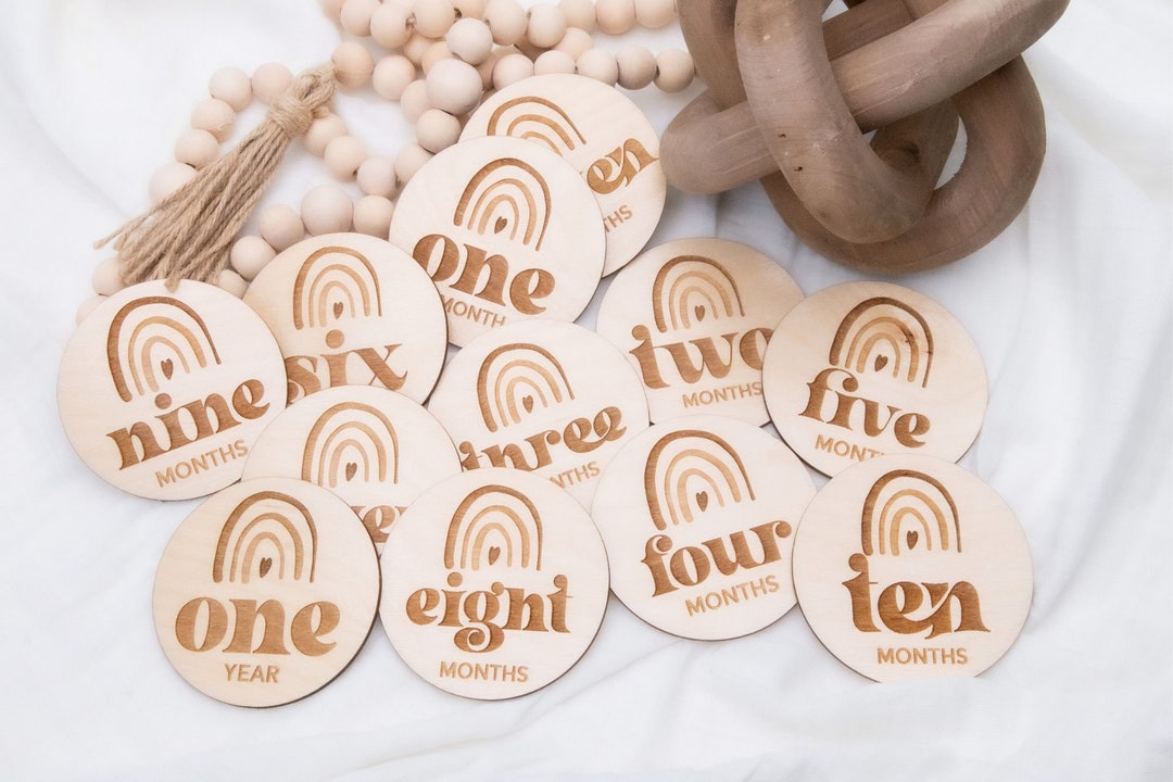 Laser Engraved Baby Milestone Discs: Baltic Birch Wood, Rainbow - Etsy