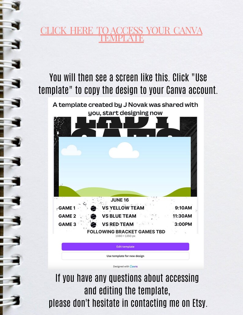 Sports Tournament Team Schedule Canva Editable Template - Etsy