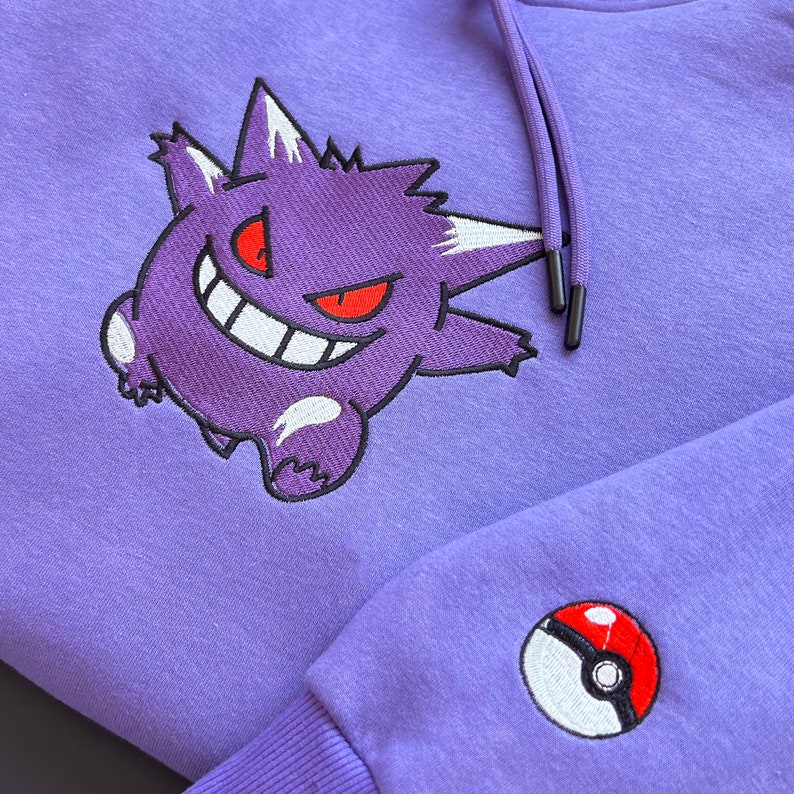 Pokemon Gengar Embroidered Hoodie Pokemon Gengar Embroidered - Etsy