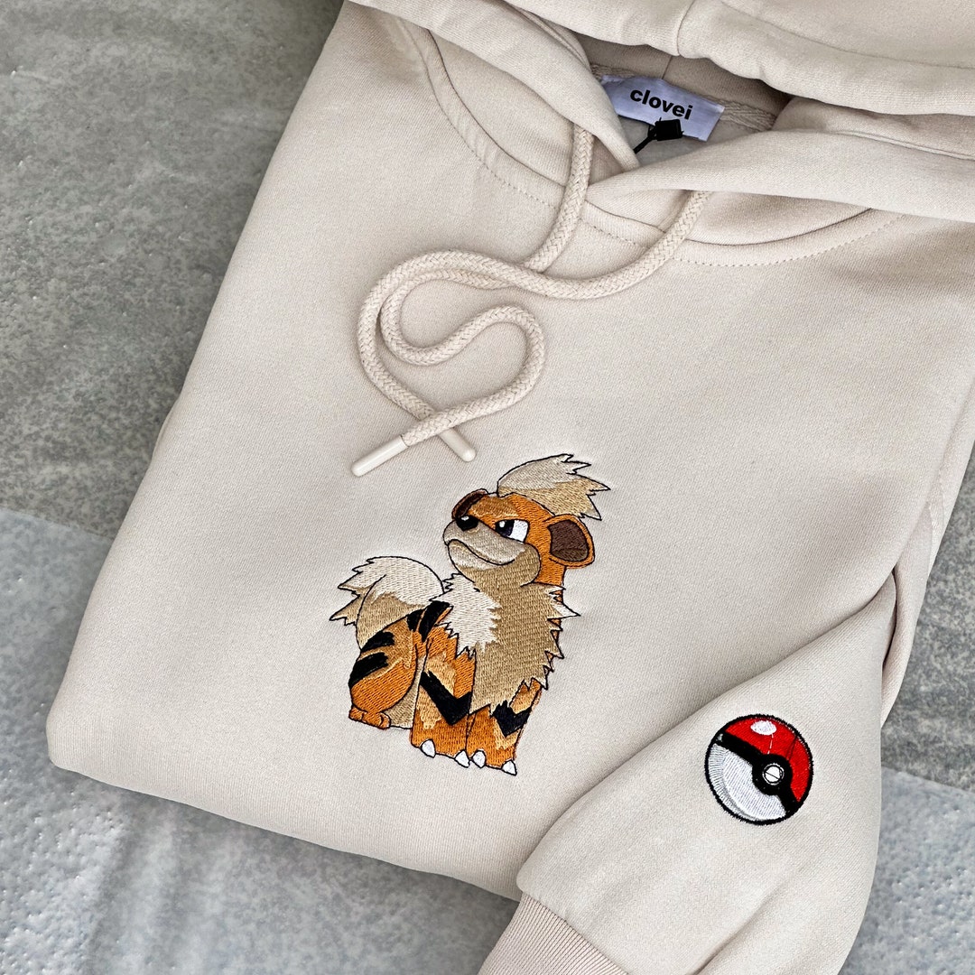 Pokemon Growlithe Embroidered Hoodie Pokemon Embroidered Sweatshirt ...