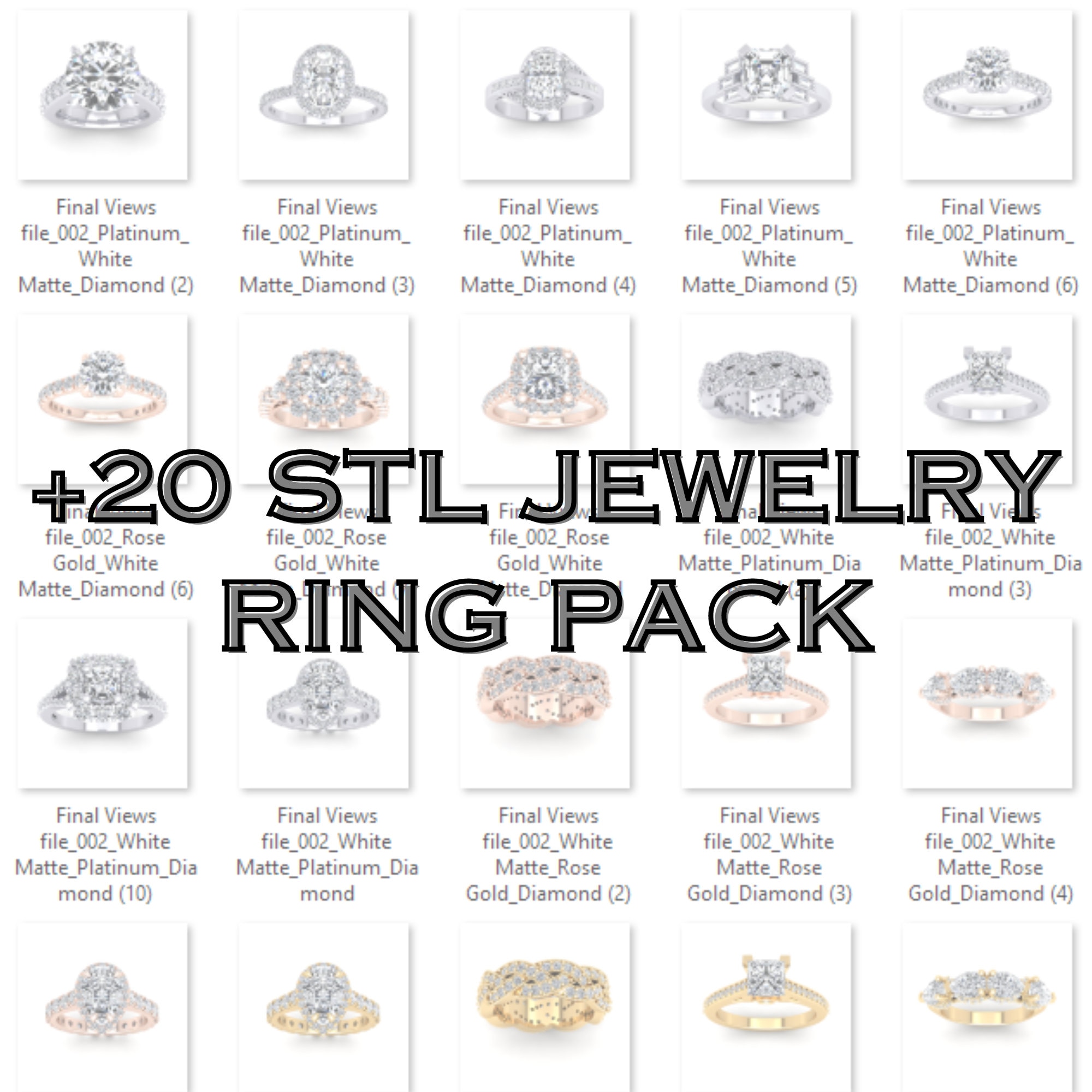20 Plus (PACK 5) STL Files/ 3d Cad Digital File / Jewelry Models / Ring ...