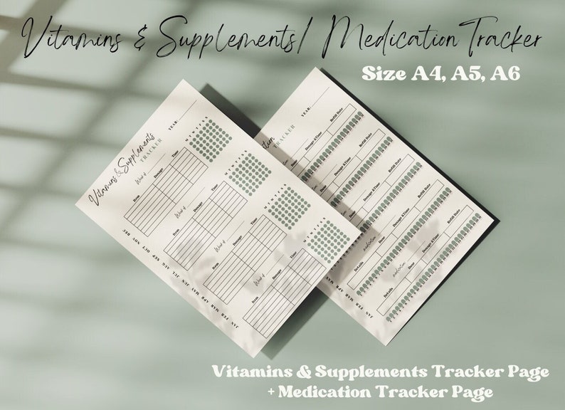 Printable Medication Tracker, Vitamins & Supplements Log (digital ...