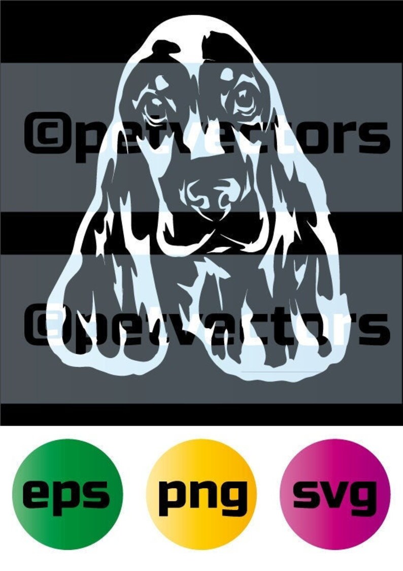 English Cocker Spaniel Eps Svg Png Vector Cutting File White Negative ...
