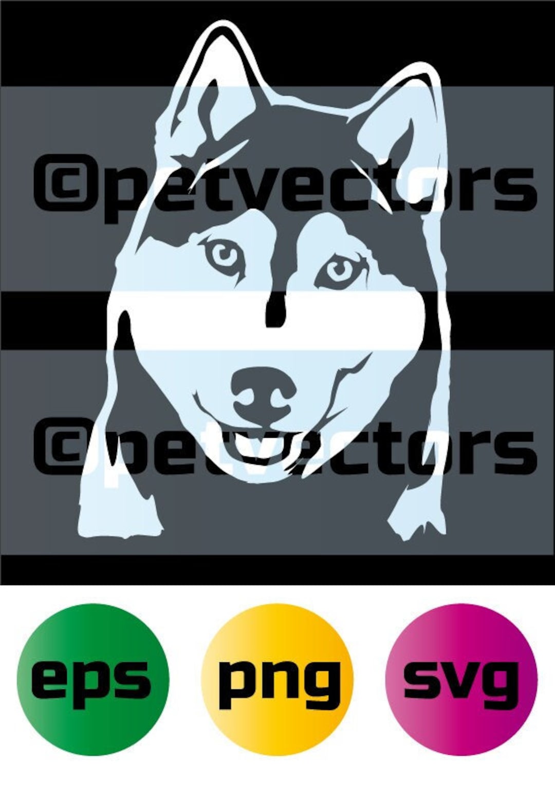 Siberian Husky Dog Eps Svg Png Vector Cutting File White Negative - Etsy