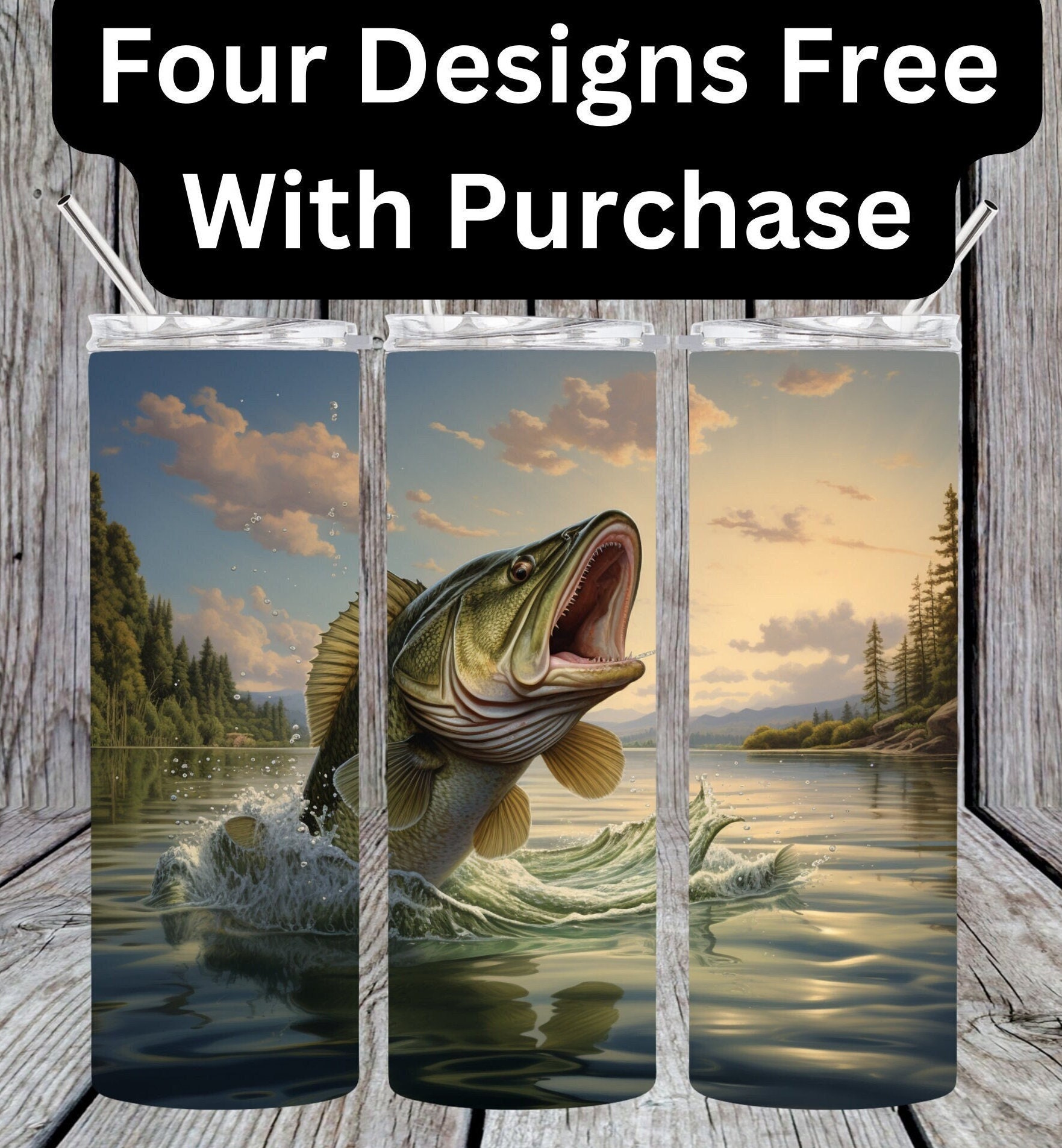 Largemouth Bass Lake Scene Tumbler Wrap Instant Download PNG Files for ...