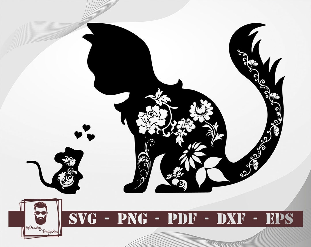 Floral Cat Svg, Floral Mouse Svg, Cat and Mouse Svg, Floral Animal Svg ...