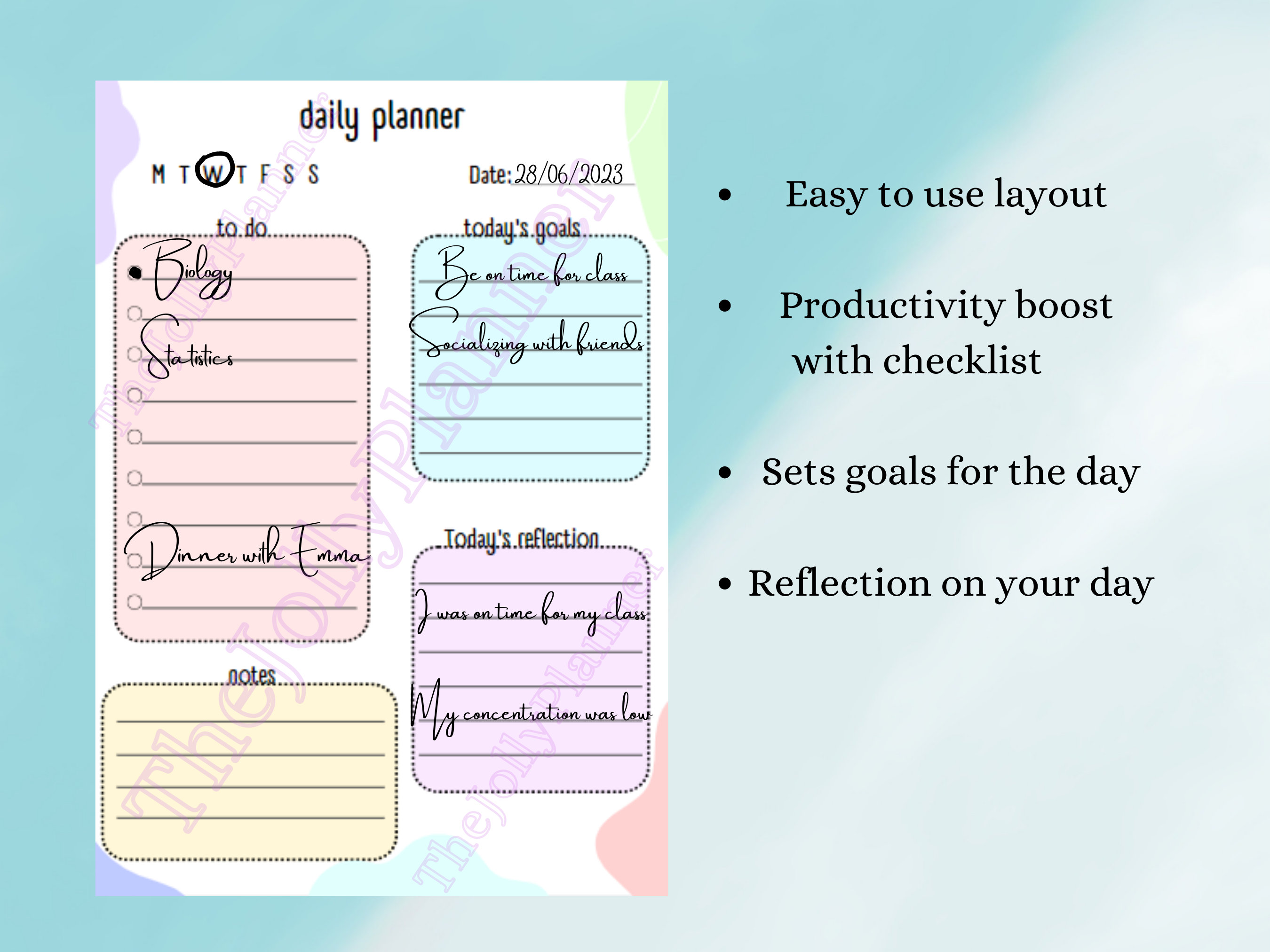 Colorful Daily Digital Planner, Printable Daily Planner, Daily ...