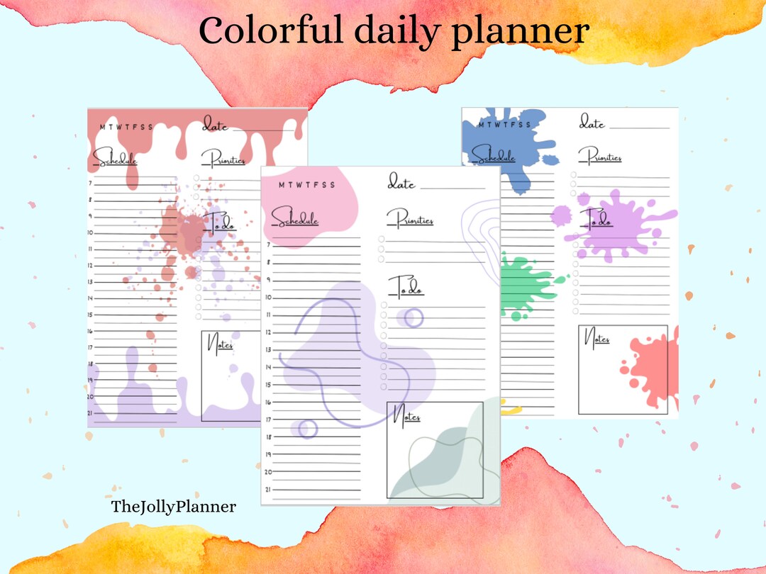 Digital Colorful Daily Planner, Printable Daily Planner, Simple Daily ...
