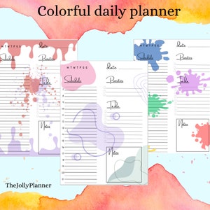Digital Colorful Daily Planner, Printable Daily Planner, Simple Daily ...