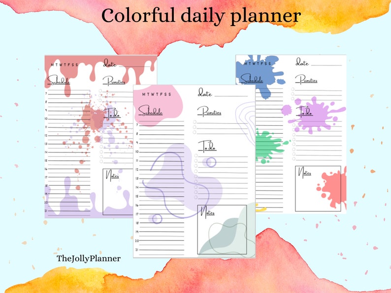 Digital Colorful Daily Planner, Printable Daily Planner, Simple Daily ...
