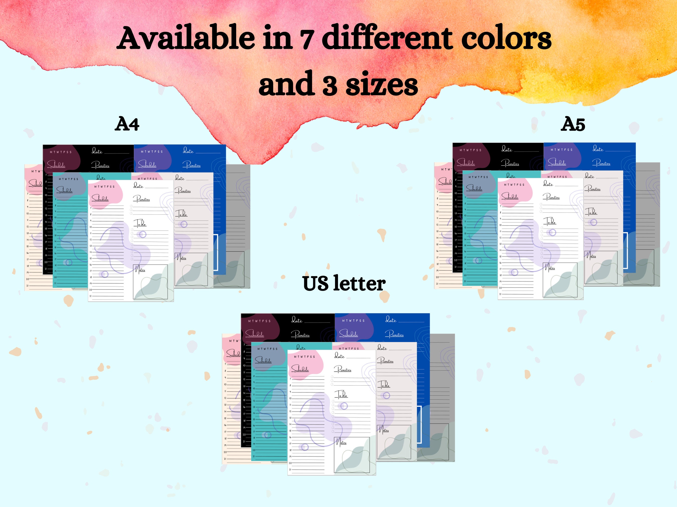 Digital Colorful Daily Planner, Printable Daily Planner, Simple Daily ...