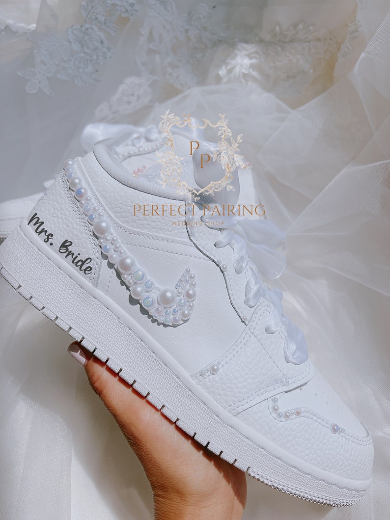 Wedding Bridal Sneaker Customized Air Jordan Wedding Sneakers Pearl ...