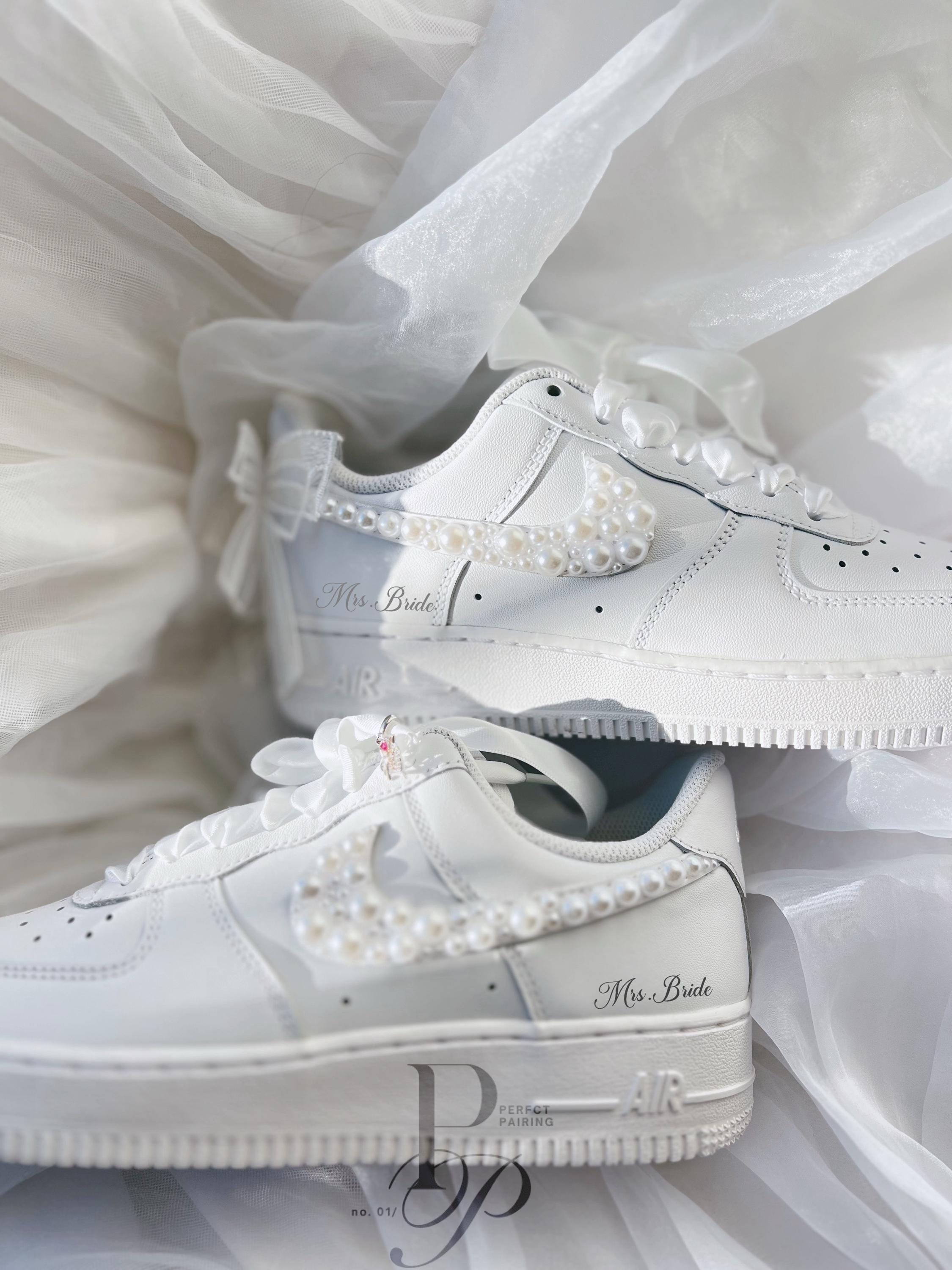 Custom Bridal Nike Air Force 1 With Pearls – Wedding Bride Gift ...