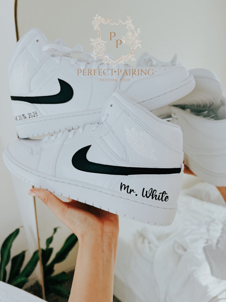 Nike Grooms Custom Air Jordan Mid Wedding Sneakers for Men Mr. Groom ...