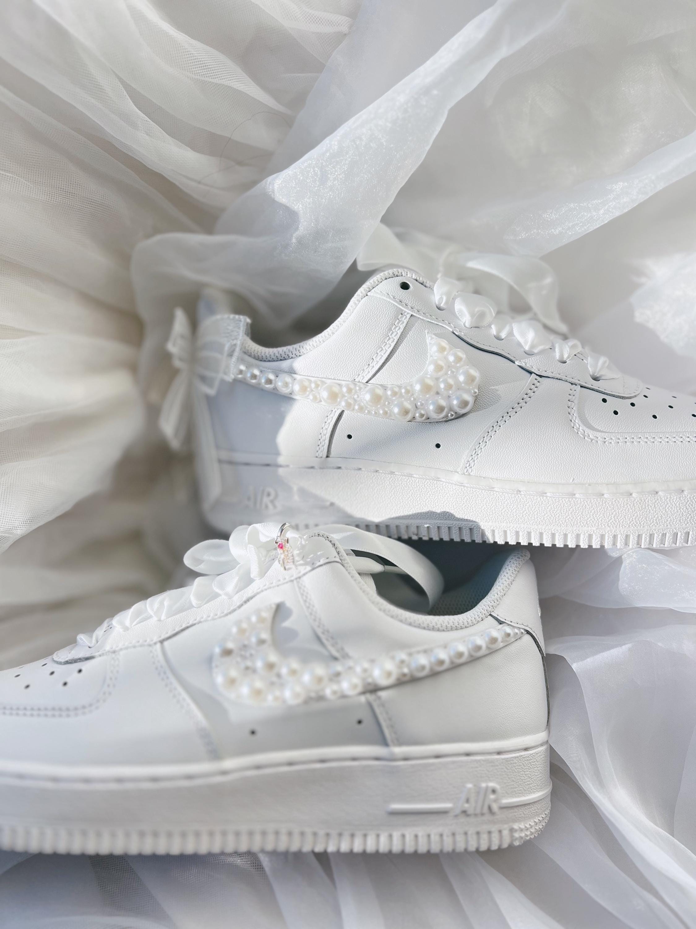Custom Bridal Nike Air Force 1 With Pearls – Wedding Bride Gift ...
