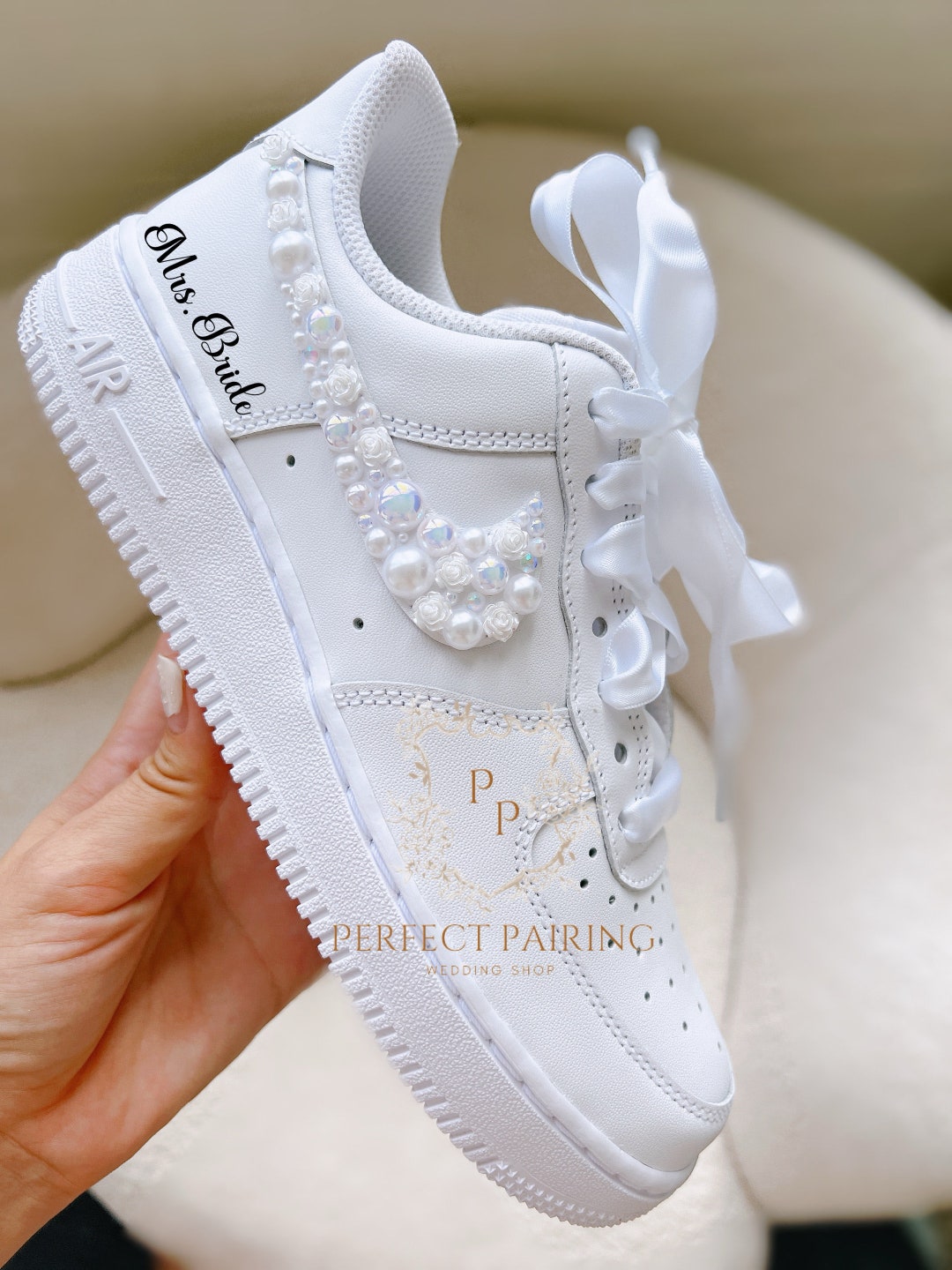 Wedding Bridal Sneaker Personalized- Nike Air Force 1s Pearl Wedding ...