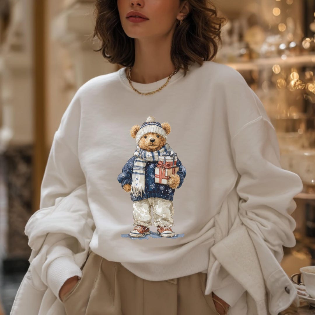 Holiday Teddy Bear Crewneck, Christmas Gift Sweater - Etsy