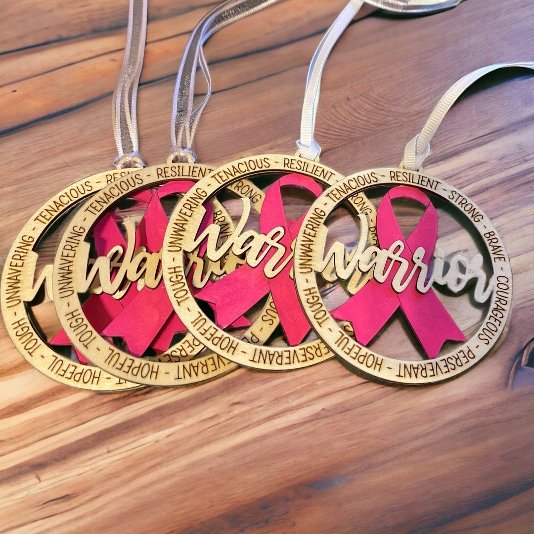 Pink Ribbon Ornament Breast Cancer Awareness Warrior, Fighter, Survivor ...