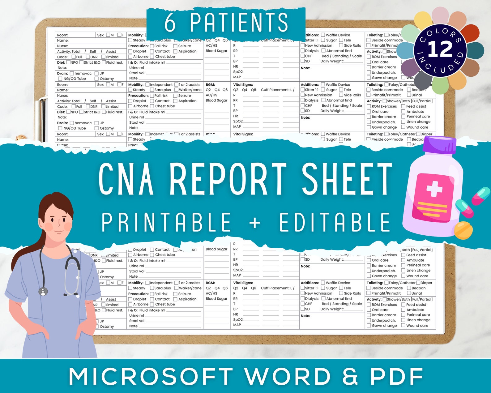 CNA Brain Sheet for 6 Patients, Certified Nursing Assistant, Cna Tech ...