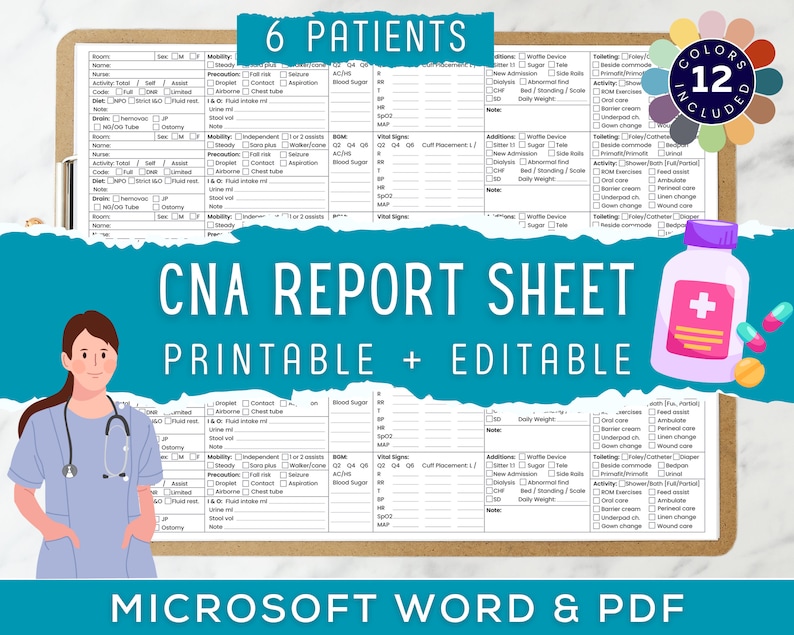 CNA Brain Sheet for 6 Patients, Certified Nursing Assistant, Cna Tech ...