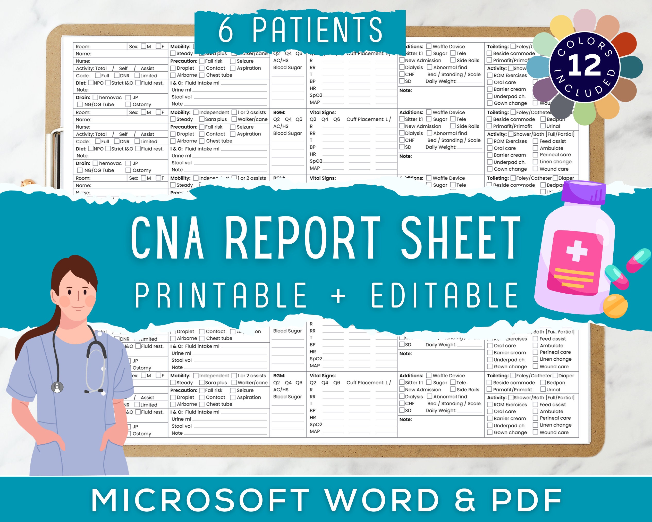 CNA Brain Sheet for 6 Patients, Certified Nursing Assistant, Cna Tech ...