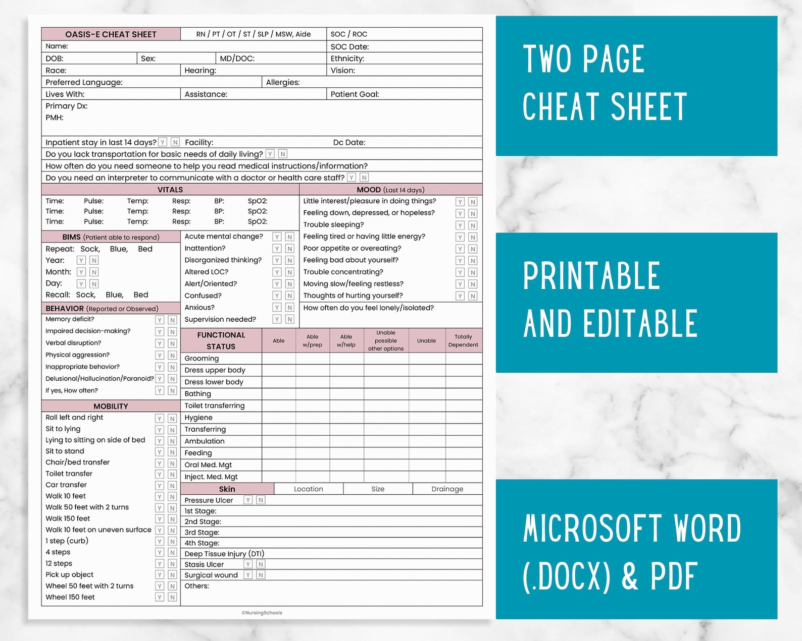 OASIS-E Cheat Sheet, OASIS Home Health Nurse Toolkit, SOC, Start of ...