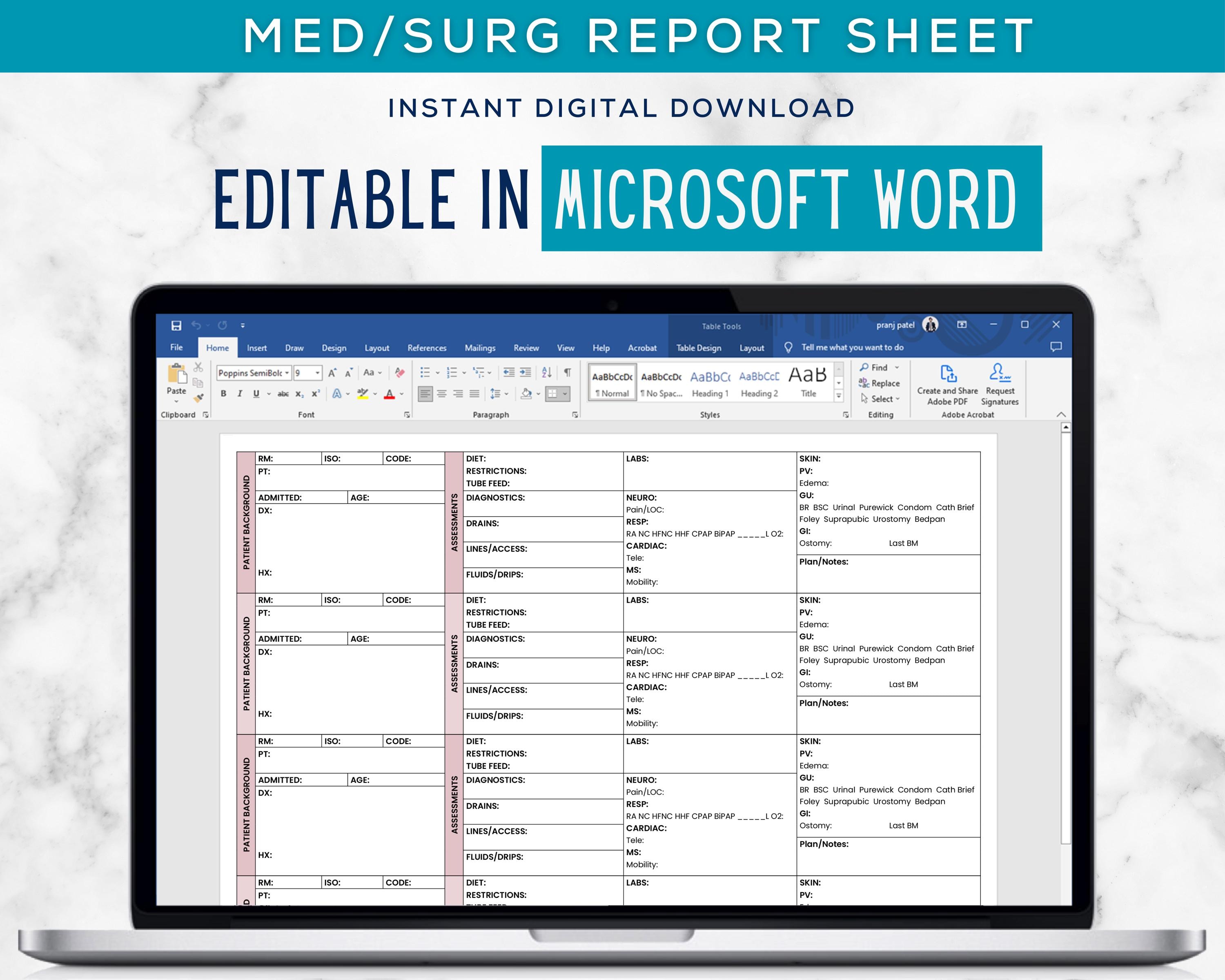 Med Surg Nursing Brain Sheet for 4 Patients, Medical Surgical Nurse ...
