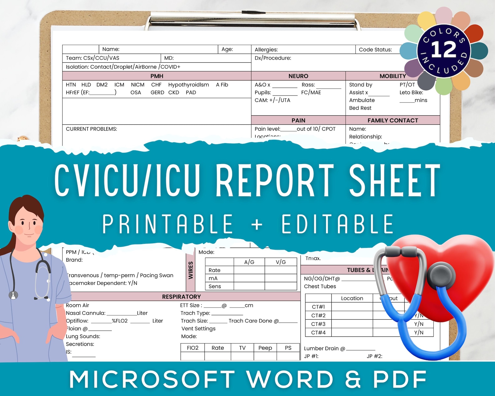 ICU Nurse Report Sheet for CVICU, Critical Care Cticu Handoff Report ...