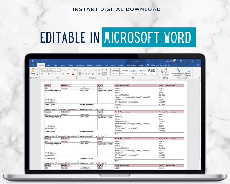 Psych Nurse Report Sheet for 4 Patients, Mental Health Handoff ...