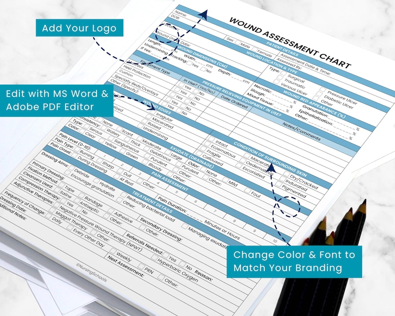 Wound Assessment Chart for Nurses, Medical Wound Care, Wound Management ...