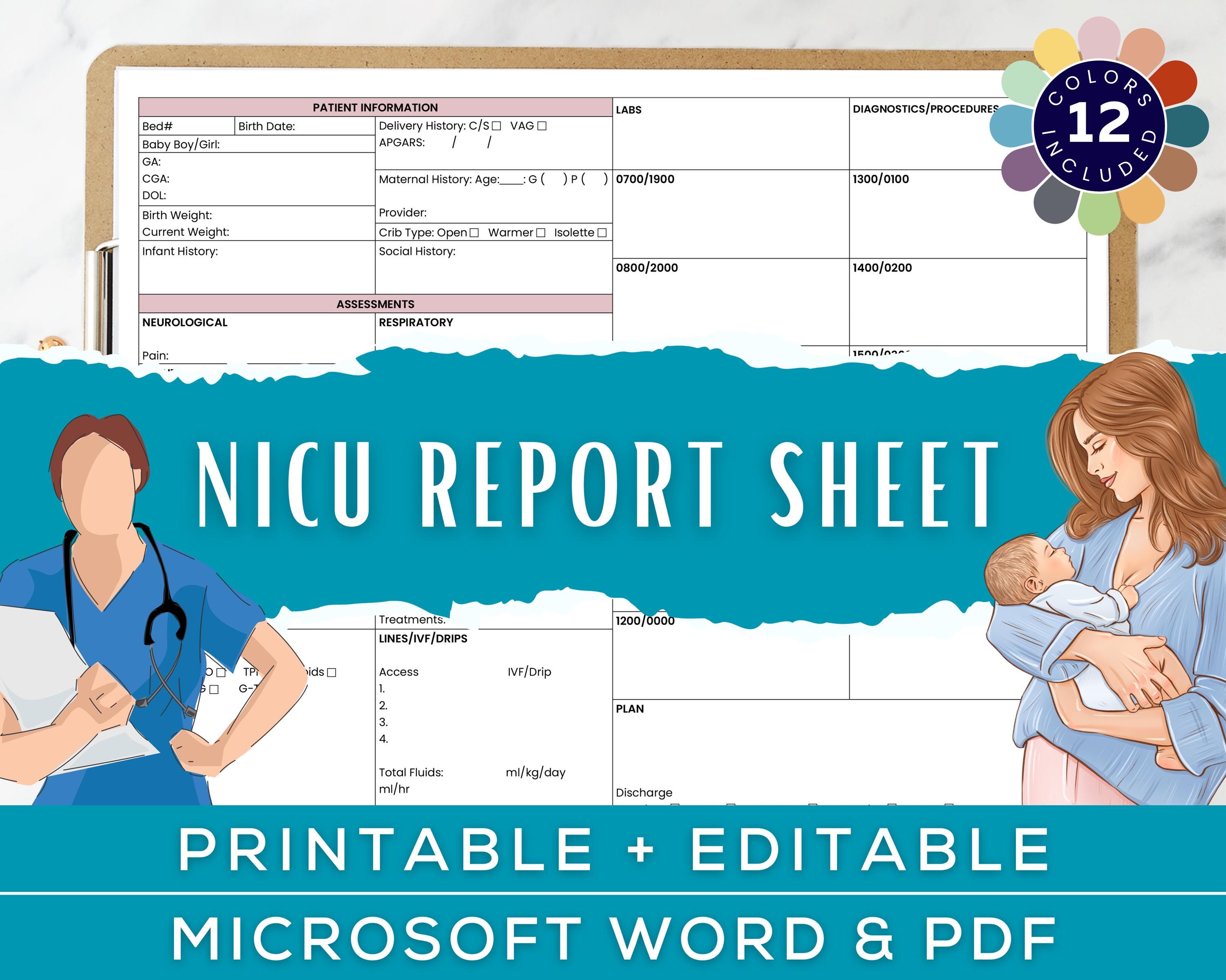 NICU Report Sheet, Baby Nurse Brain, Nicu Brain, Neonatal ICU Nurse ...