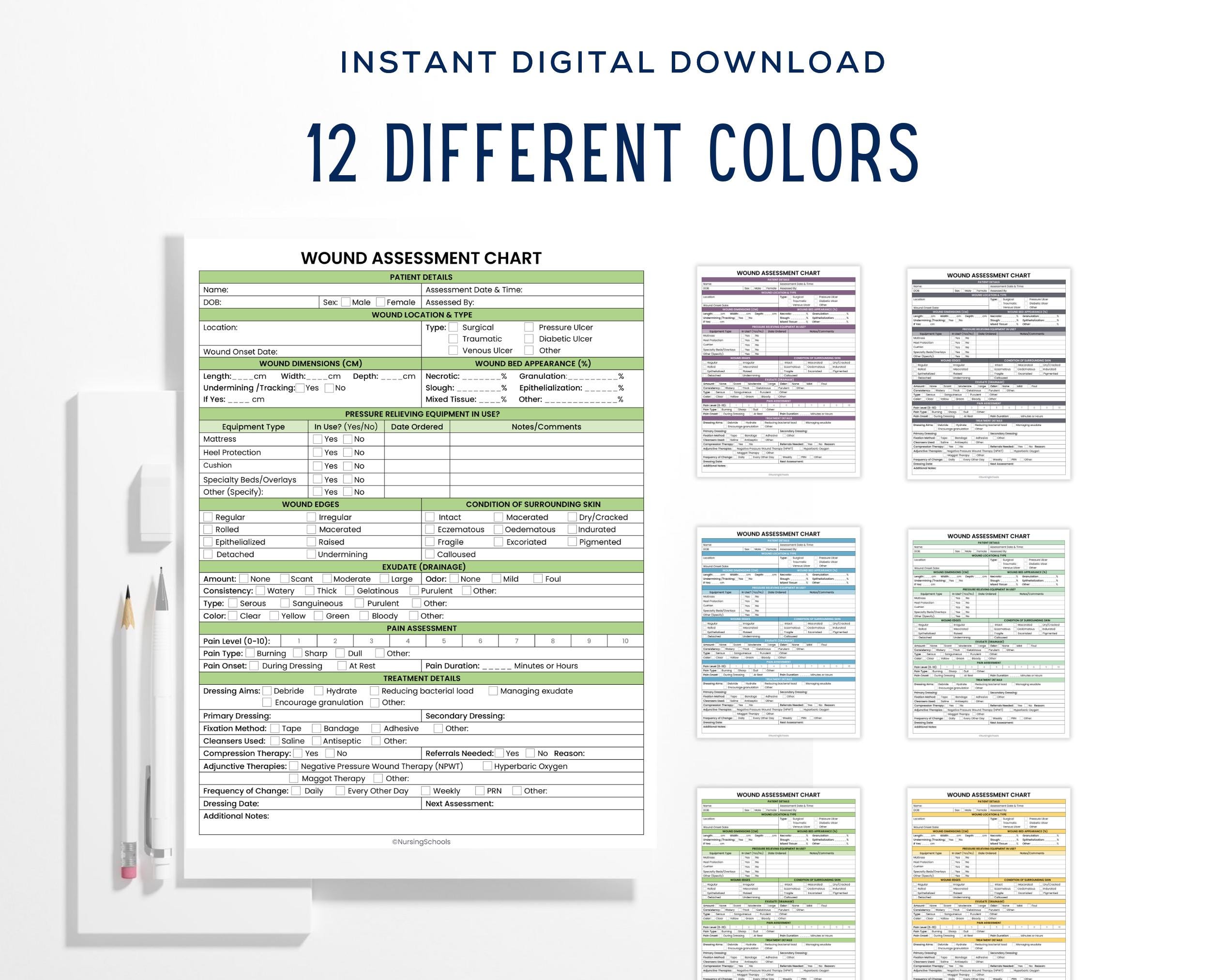 Wound Assessment Chart for Nurses, Medical Wound Care, Wound Management ...