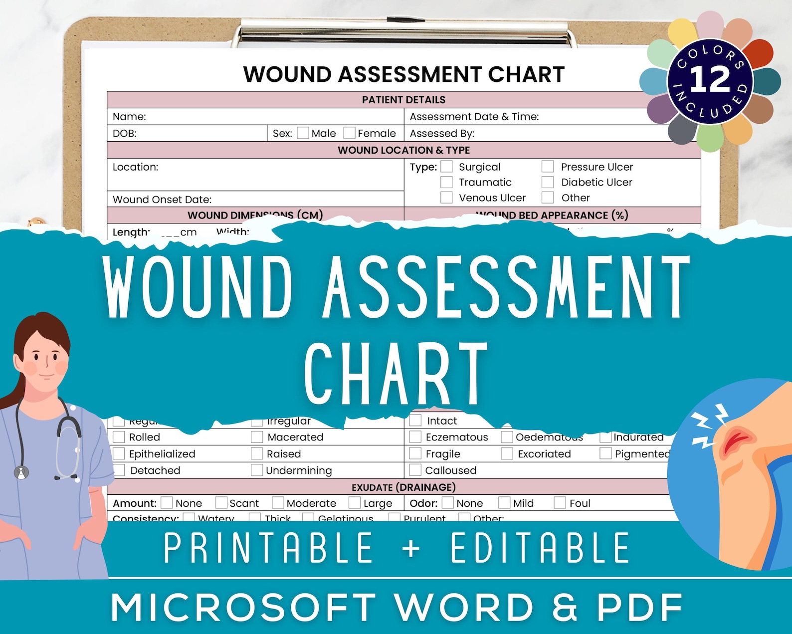 Wound Assessment Chart for Nurses, Medical Wound Care, Wound Management ...