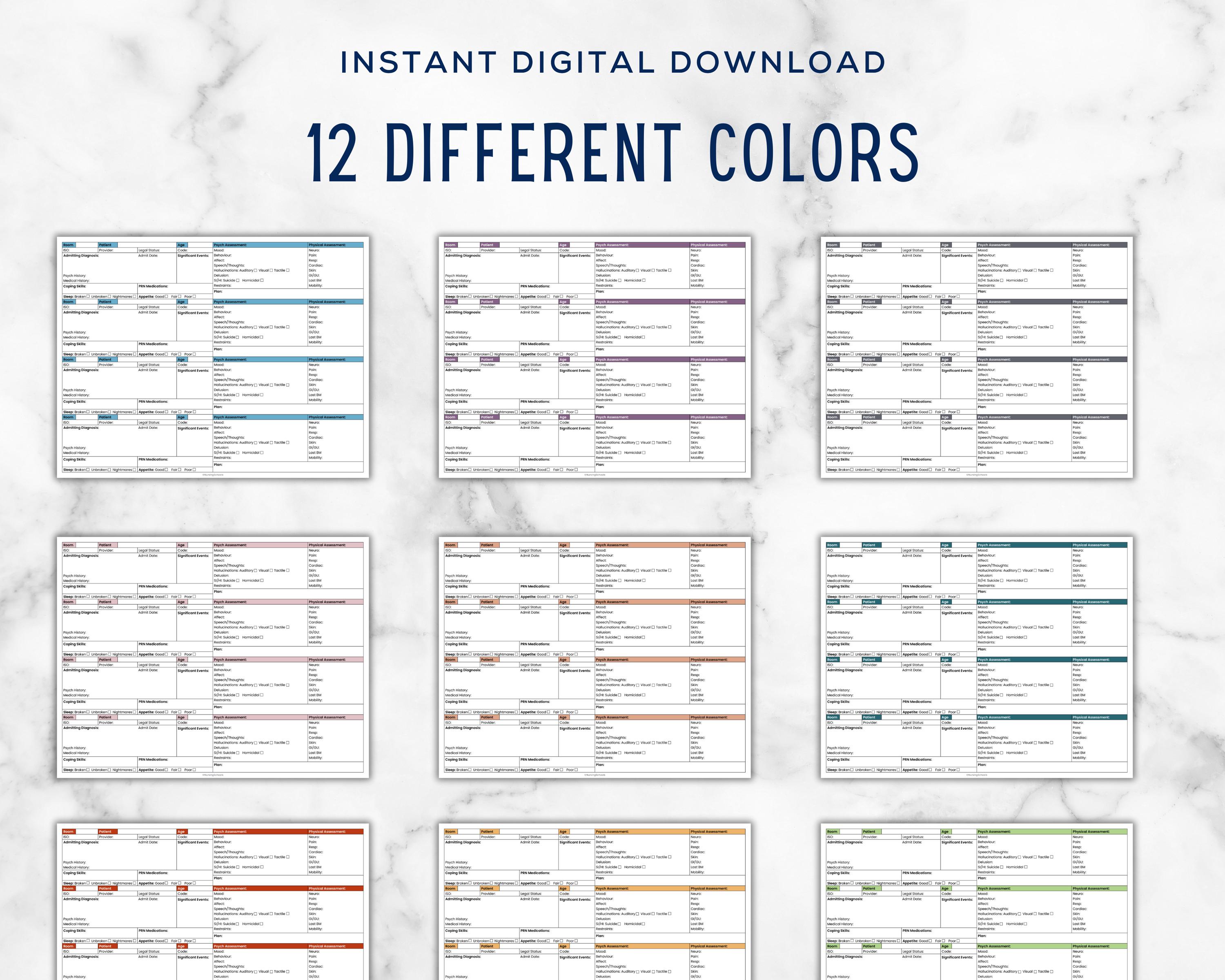 Psych Nurse Report Sheet for 4 Patients, Mental Health Handoff ...