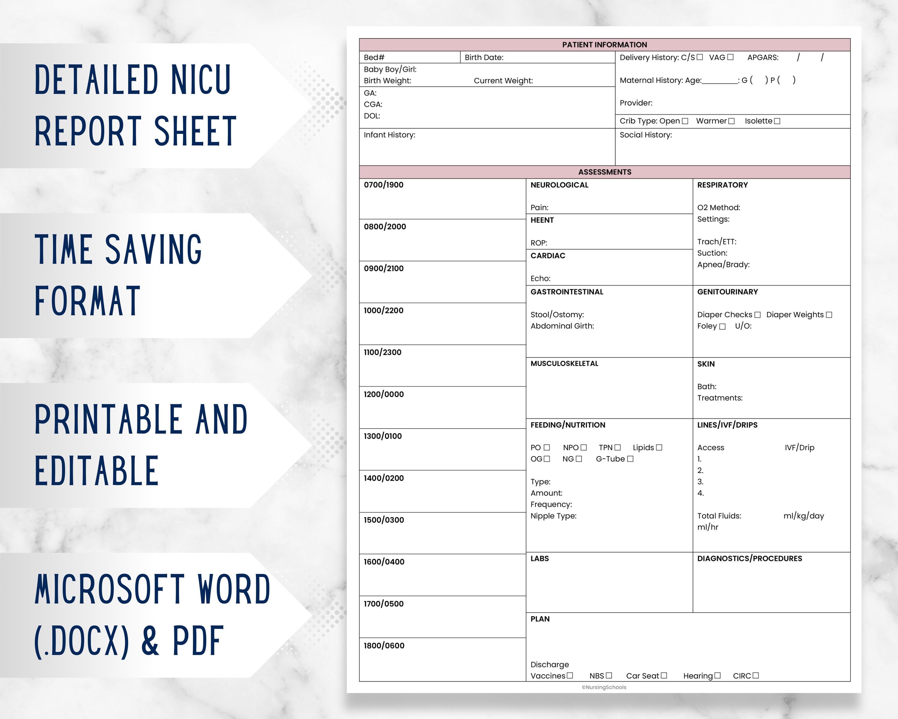 NICU Report Sheet, NICU Brain Sheet for Nurse, Nicu Nurse Gift ...