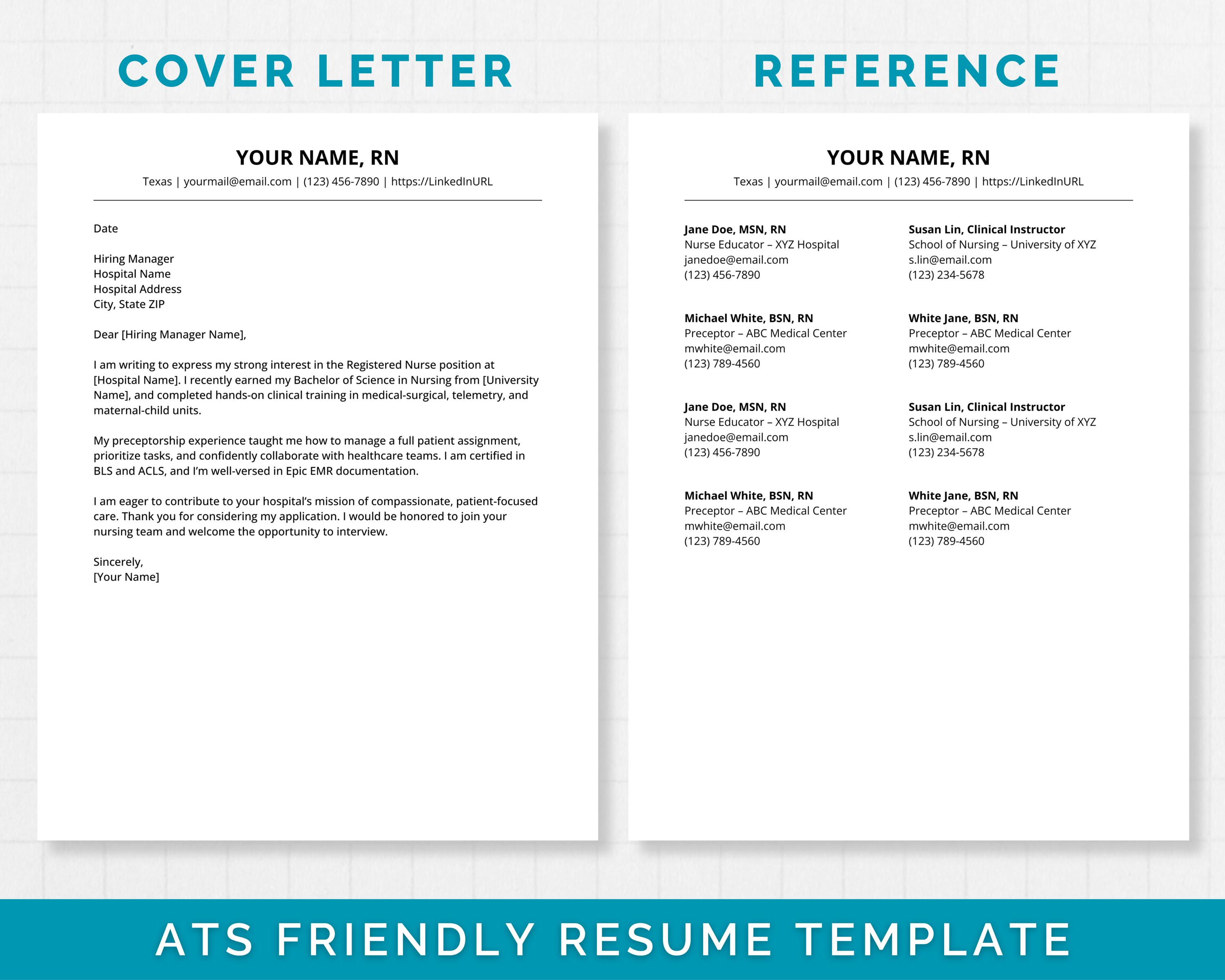 Nurse Resume Template ATS Friendly, Registered Nurse Resume Template RN ...