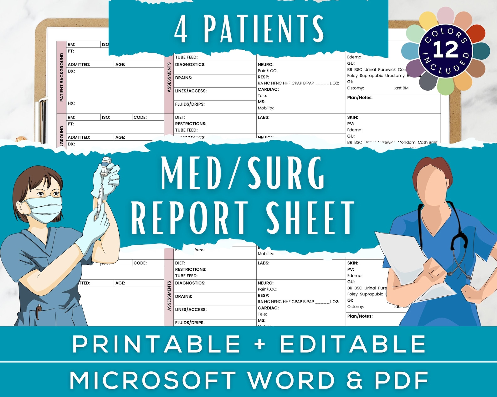Med Surg Nursing Brain Sheet for 4 Patients, Medical Surgical Nurse ...