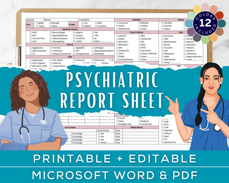 Psychiatric Nursing Report Sheet, Behavioral Health, 2 Patient Psych ...