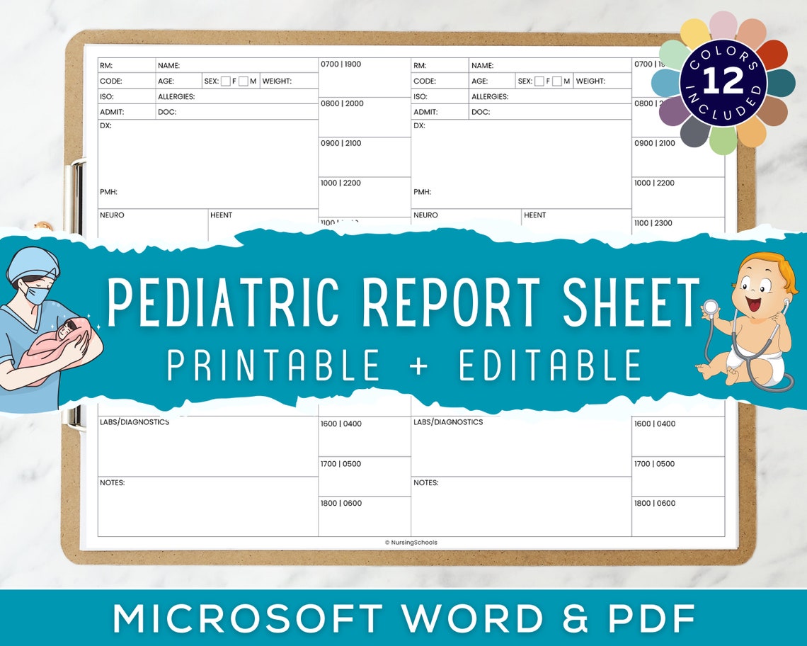 Pediatric Nurse Report Sheet for 2 Patients, Peds Nurse Brain ...