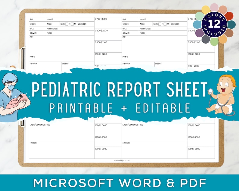 Pediatric Nurse Report Sheet for 2 Patients, Peds Nurse Brain ...