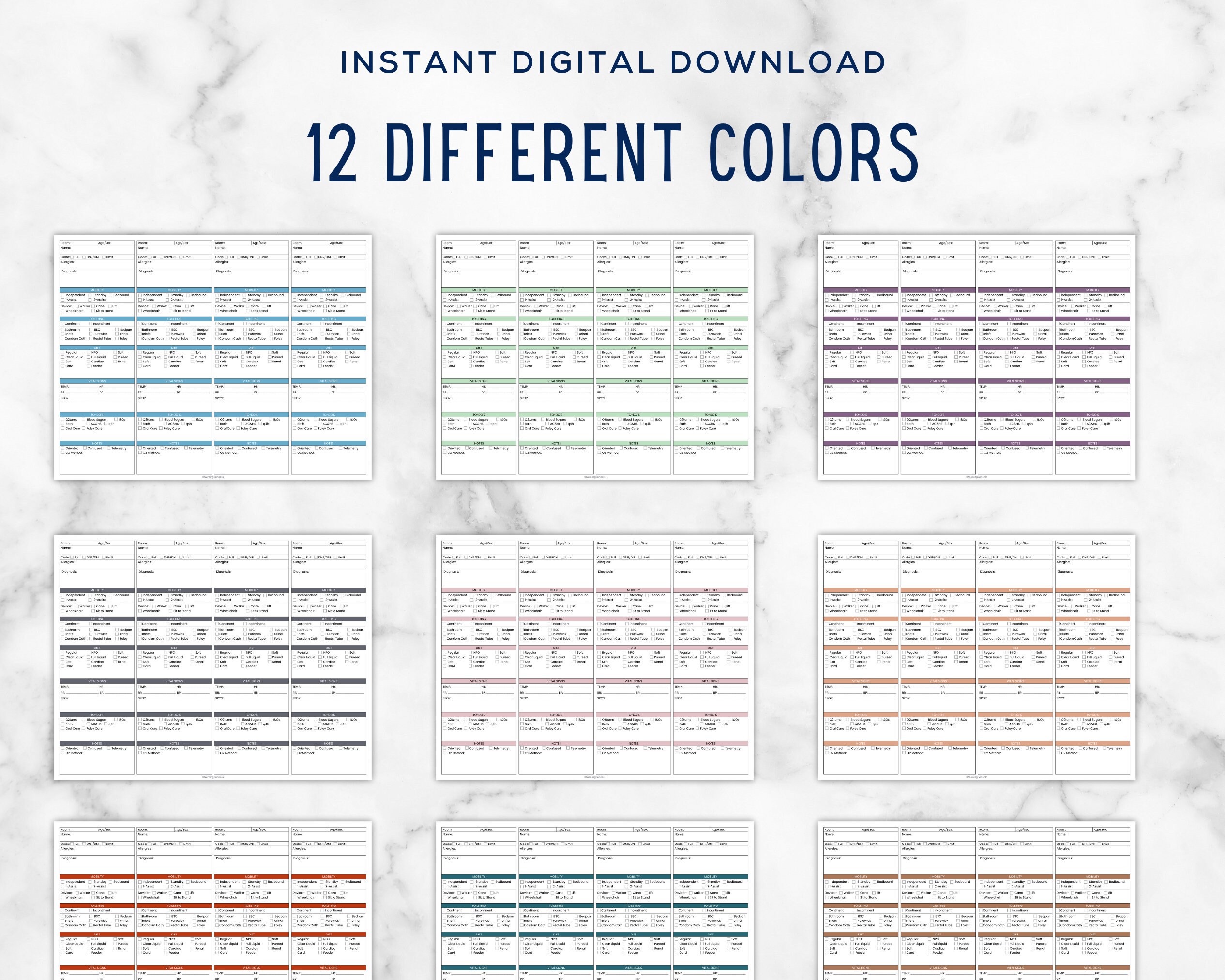 Patient Care Tech/nurse Assistant Report Sheetfor 4 Patients, Pct, CNA ...