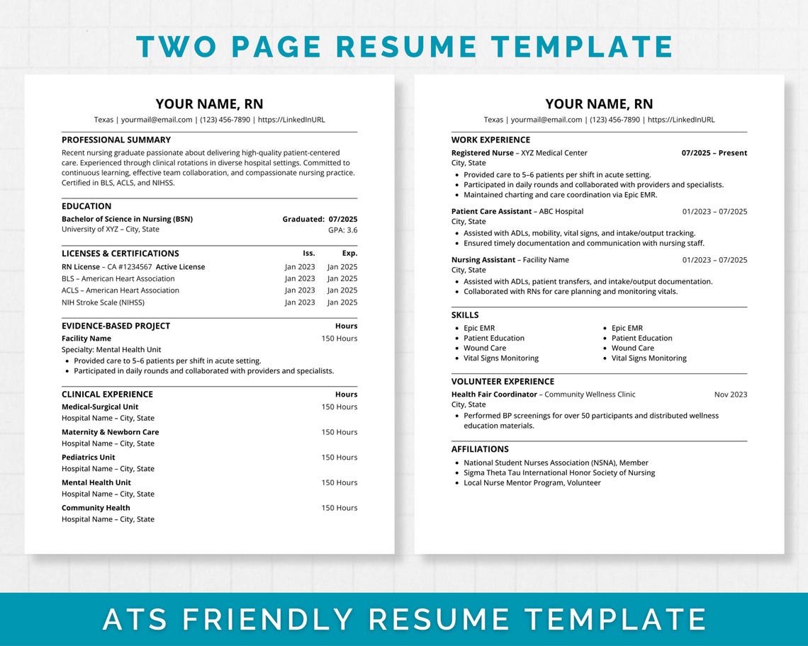 Nurse Resume Template ATS Friendly, Registered Nurse Resume Template RN ...