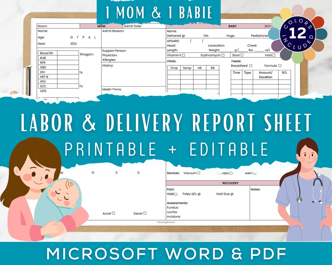 Labor and Delivery Nurse Brain Report Sheet, 1-2 Patients, Nurse Brain ...