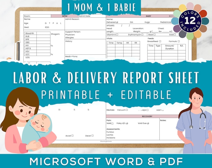 Labor and Delivery Nurse Report Sheet | 1-2 Patients | Printable ...