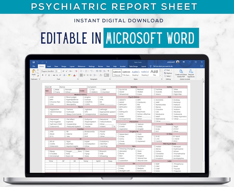 Psychiatric Nursing Report Sheet, Behavioral Health, 2 Patient Psych ...
