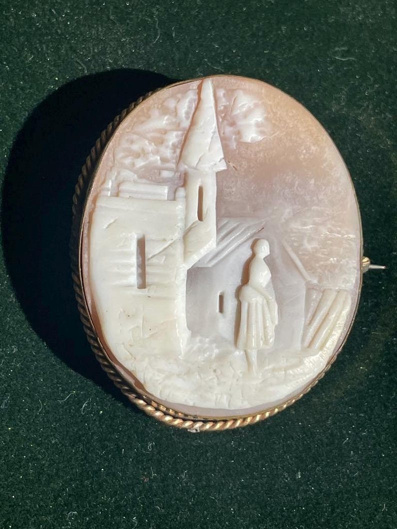 Antique Shell Cameo With Castle and Lady Design - Etsy