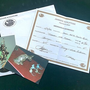 Certified John Jagger Bronze Cat and Mouse Statues, Signed, 1996 AP 9/ ...