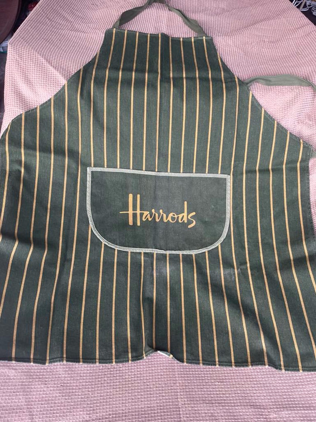Vintage Harrods Apron Green With Gold Stripes - Etsy