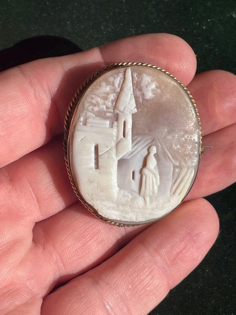 Antique Shell Cameo With Castle and Lady Design - Etsy