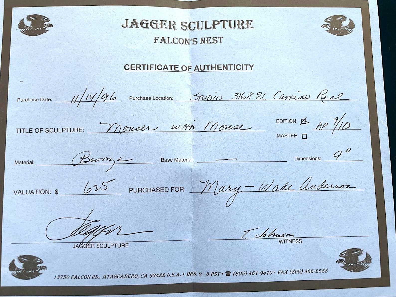 Certified John Jagger Bronze Cat and Mouse Statues, Signed, 1996 AP 9/ ...
